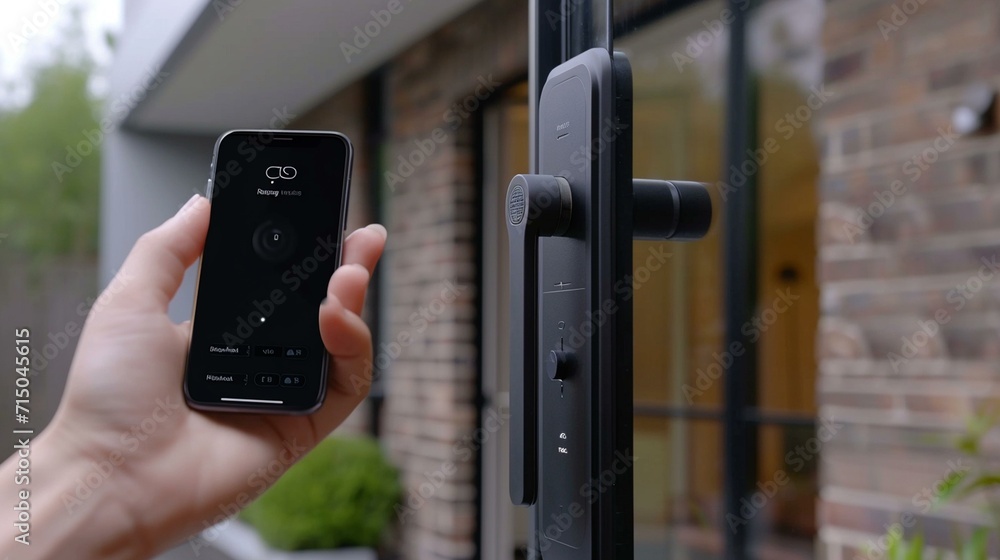 Smart door lock with keyless entry options and remote control via a ...