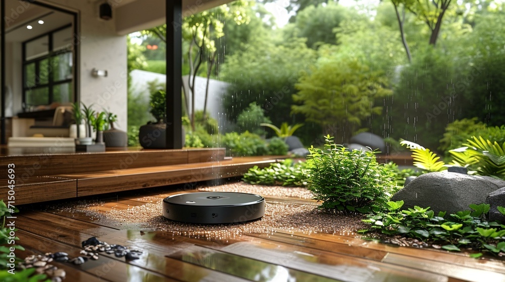 High-pressure robotic washer cleaning outdoor surfaces like patios and ...