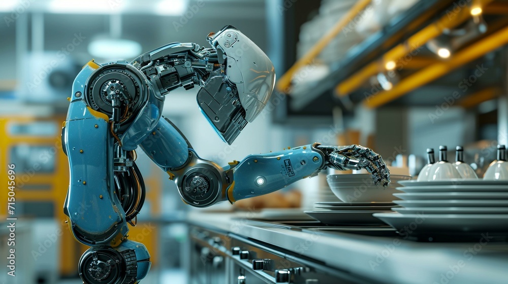 Automated dishwashing robot efficiently cleaning a stack of dirty ...