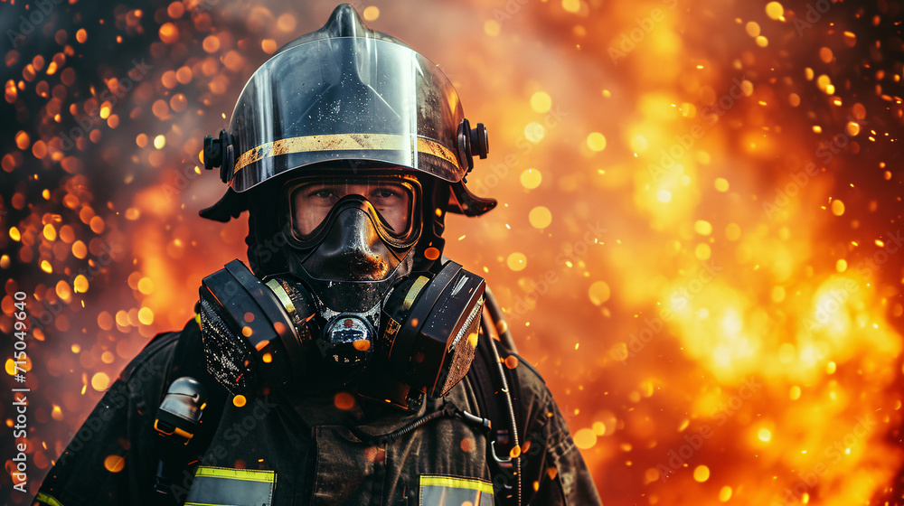 A portrait of a Courageous firefighter embodies heroism, responding to ...