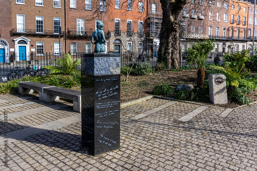Dublin, Ireland, 3rd March 2020. The statue of a pregnant Constance ...