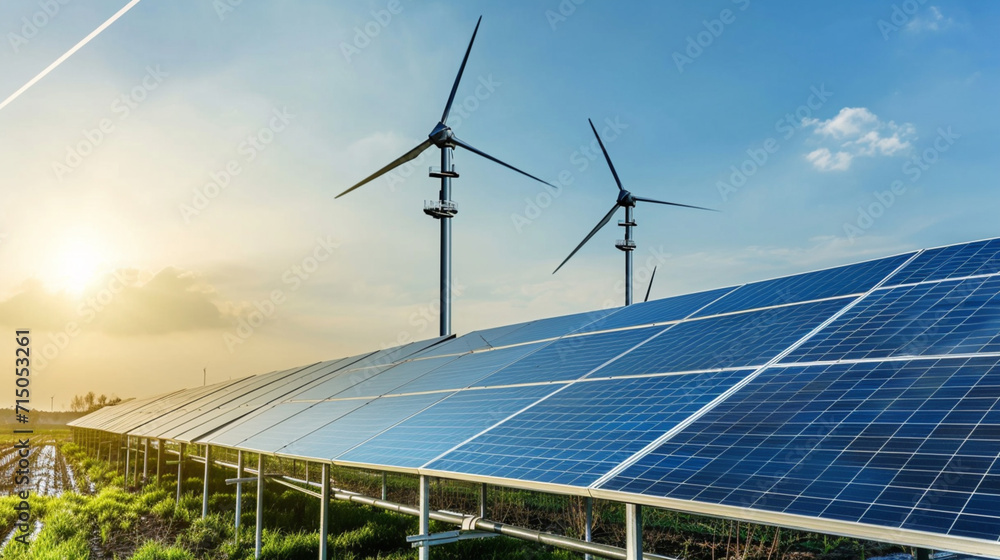 new generation energy systems. green friendly. Solar panels against environmental pollution ...