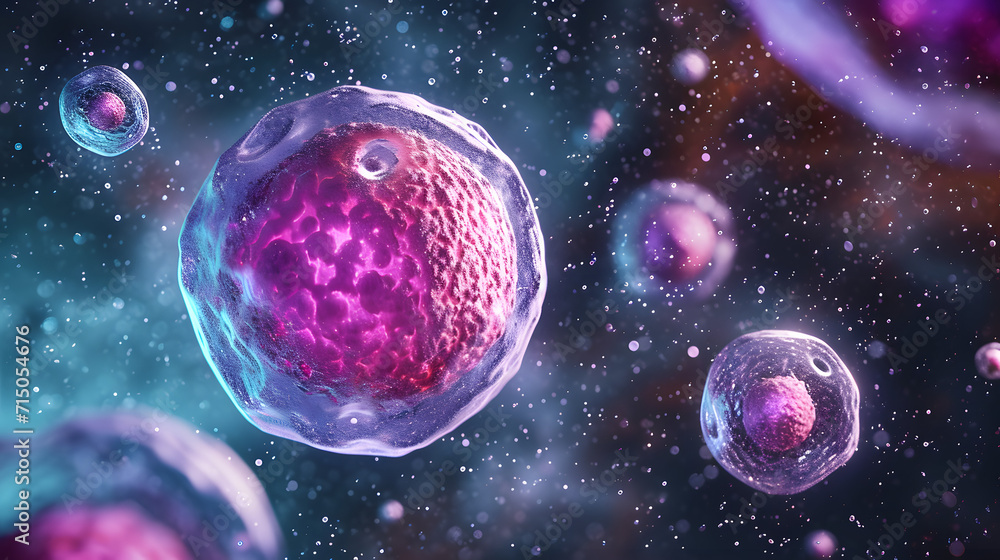 Human (animal) cell under microscope. 3d illustration Stock ...