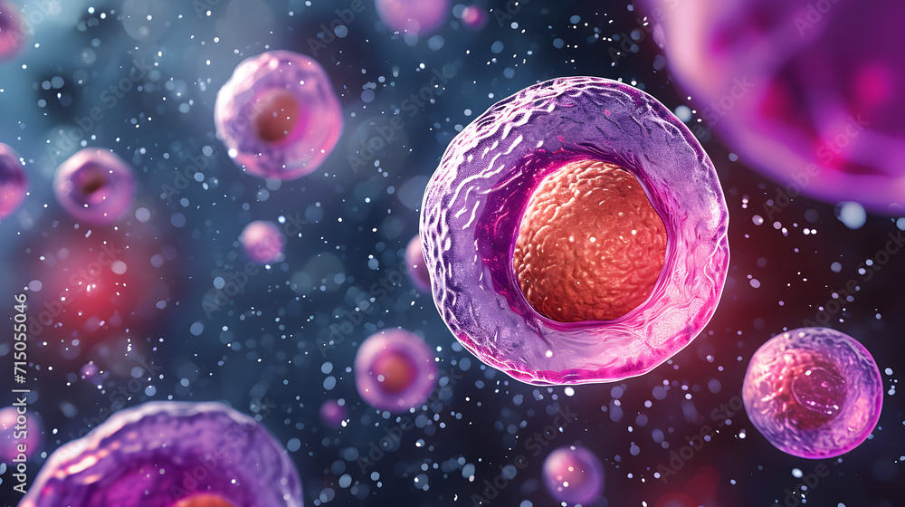 Human (animal) cell under microscope. 3d illustration Stock ...