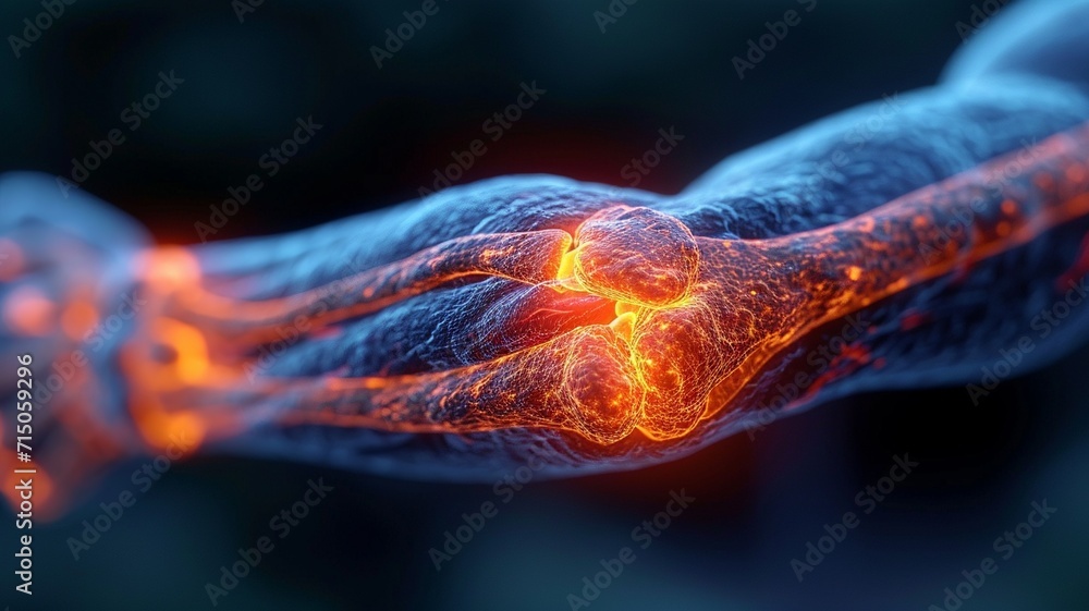 3D representation emphasizing pain and inflammation in the elbow joint ...