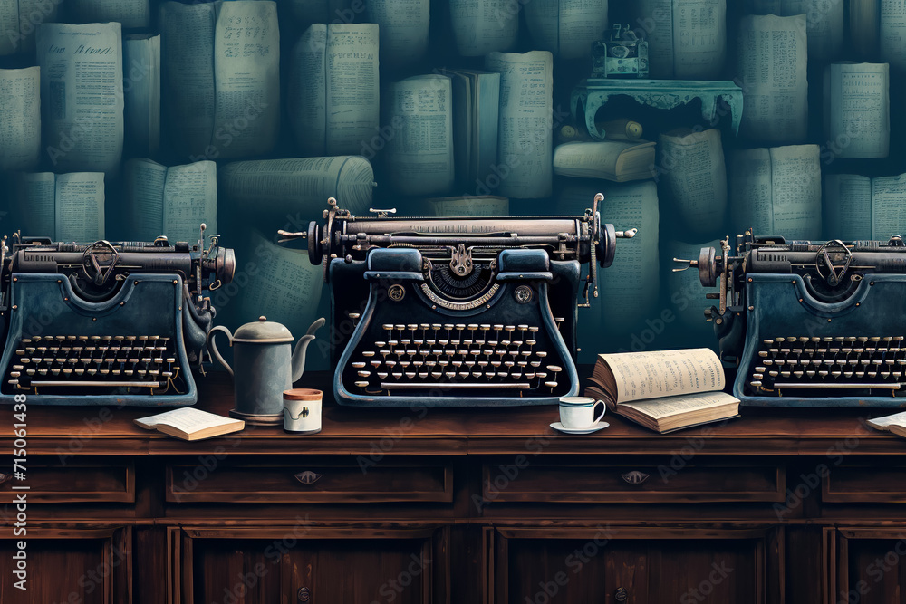 vintage-inspired wallpaper with old typewriters and handwritten letters ...