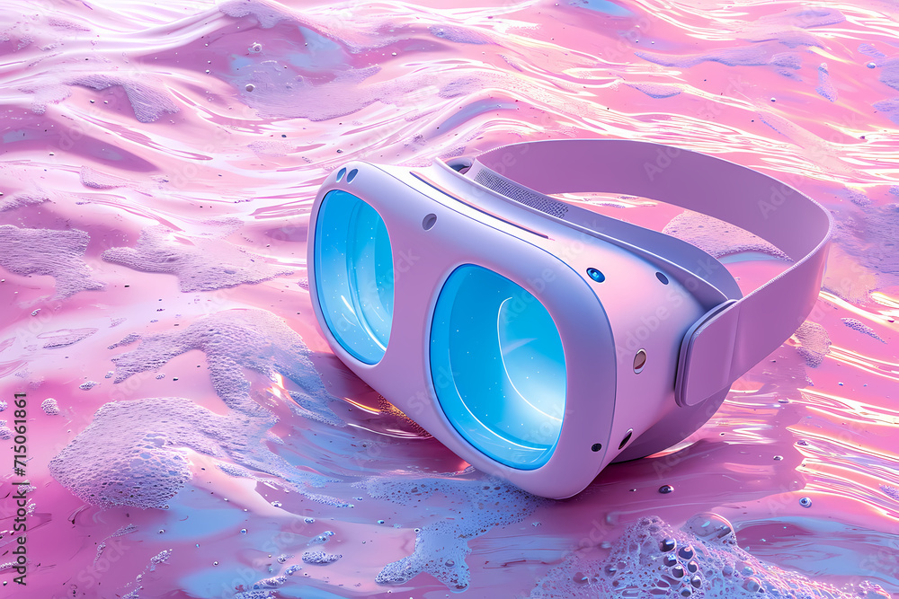 Vibrant aqua goggles rest atop a soft pink backdrop, inviting you to ...