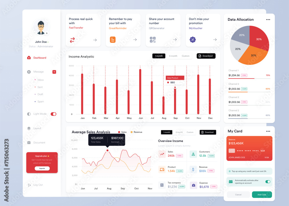 UI UX Infographic dashboard. UI design with graphs, charts and diagrams ...