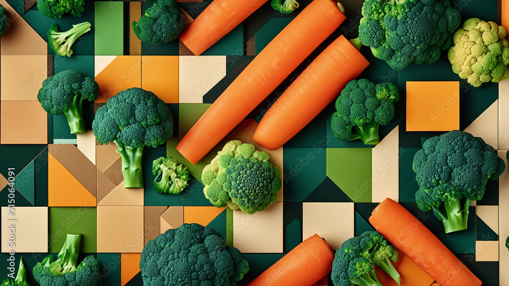 Vegetarian wallpaper with colorful fresh vegetables carrot broccoli ...