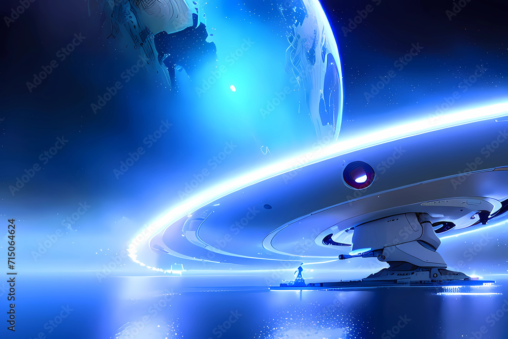 Robots and artificial intelligence of the future. Spaceship interior ...