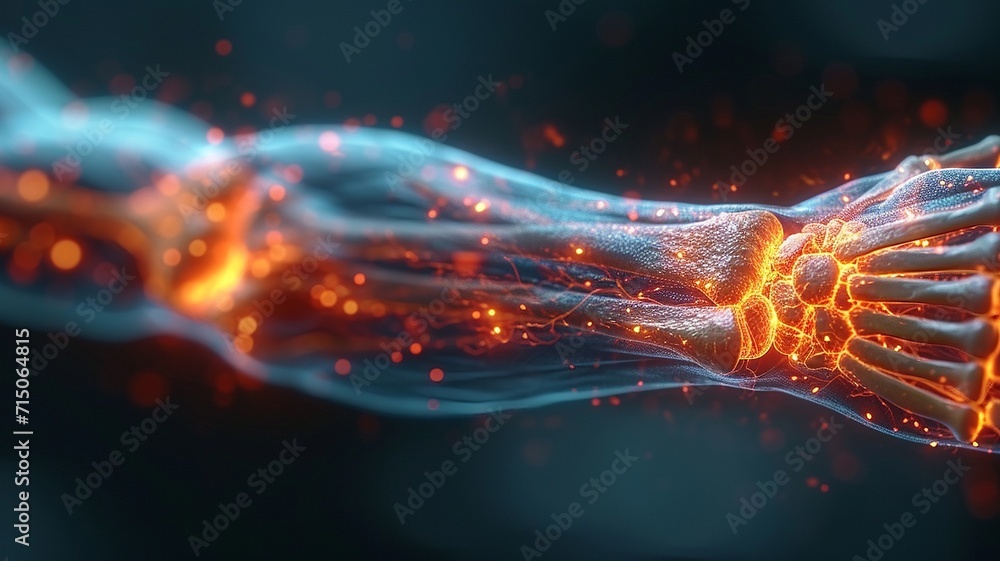 3D representation emphasizing pain and inflammation in the elbow joint ...