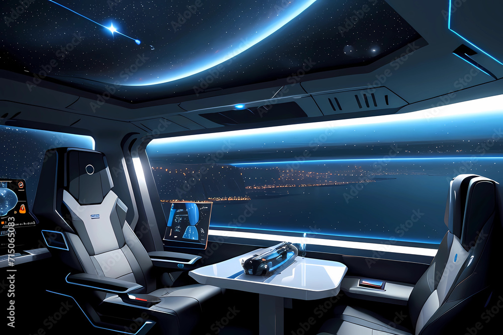 Robots and artificial intelligence of the future. Spaceship interior ...