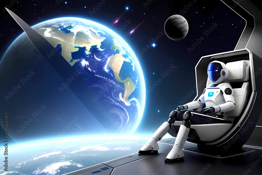 Robots and artificial intelligence of the future. Spaceship interior ...