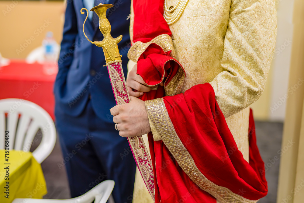 Indian Punjabi Sikh groom's wedding sword close up Stock Photo | Adobe ...