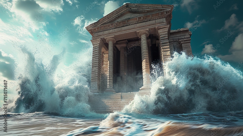 Roman temples in front of big waves in the sea (mp4) made with Ai ...