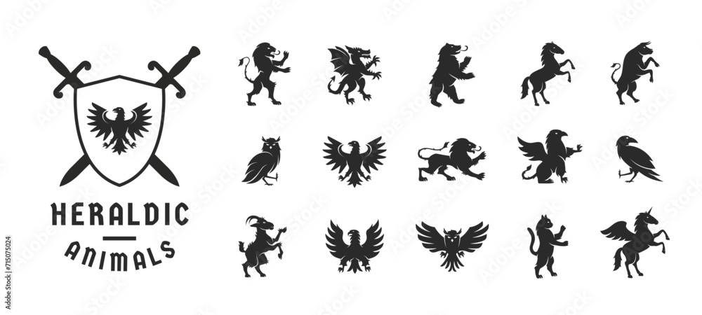 Heraldic animals set. Animals elements for Coat of Arms, Crest design ... Heraldic animals set. Animals elements for Coat of Arms, Crest design ...