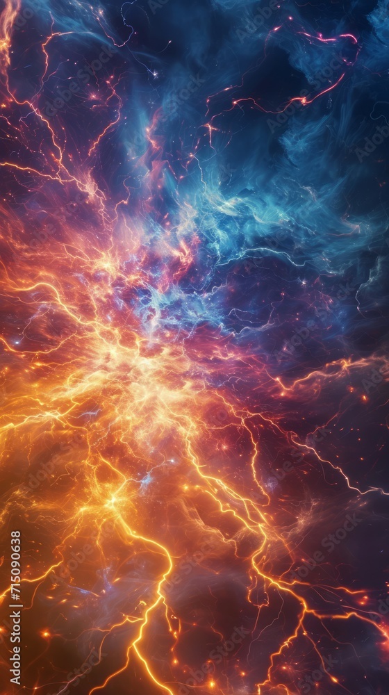 Cosmic energy surge with dynamic interplay of electric blues and fiery ...