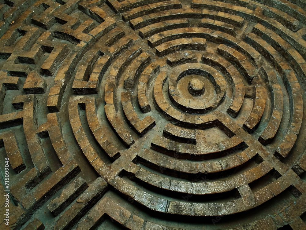 Rustic metal labyrinth design. Historical maze pattern for cultural and ...