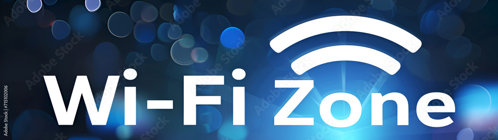Bright Wi-Fi Zone sign, bokeh light blue bokeh background. Illuminated ...