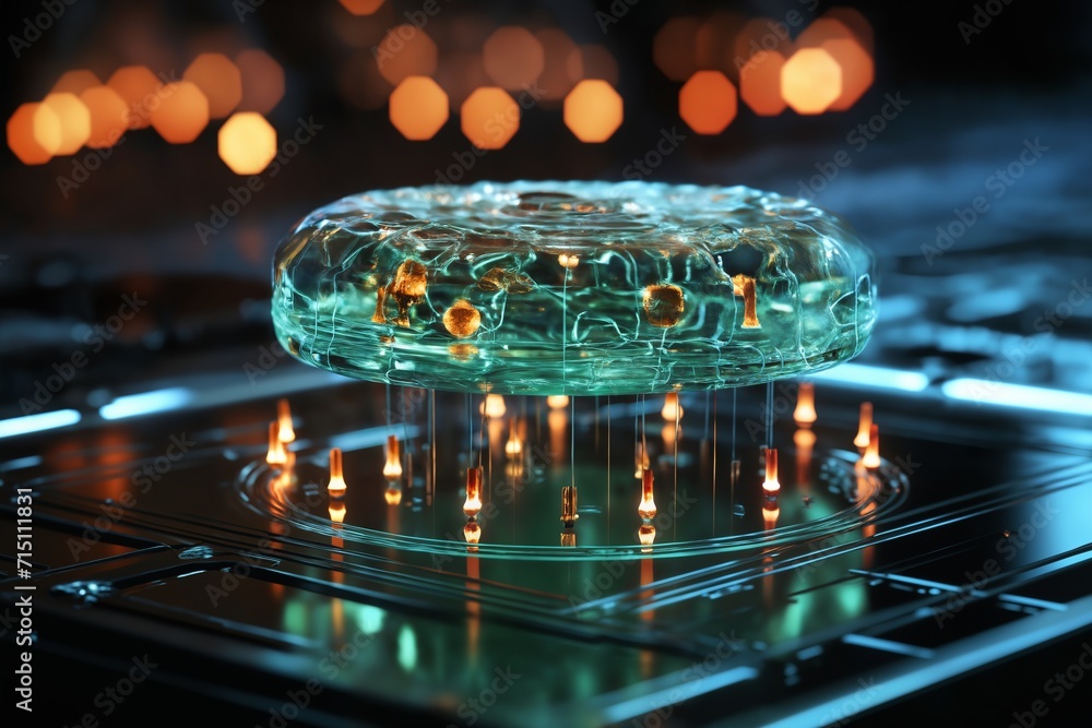 glowing green artificial intelligence in the form of a cyber brain with ...