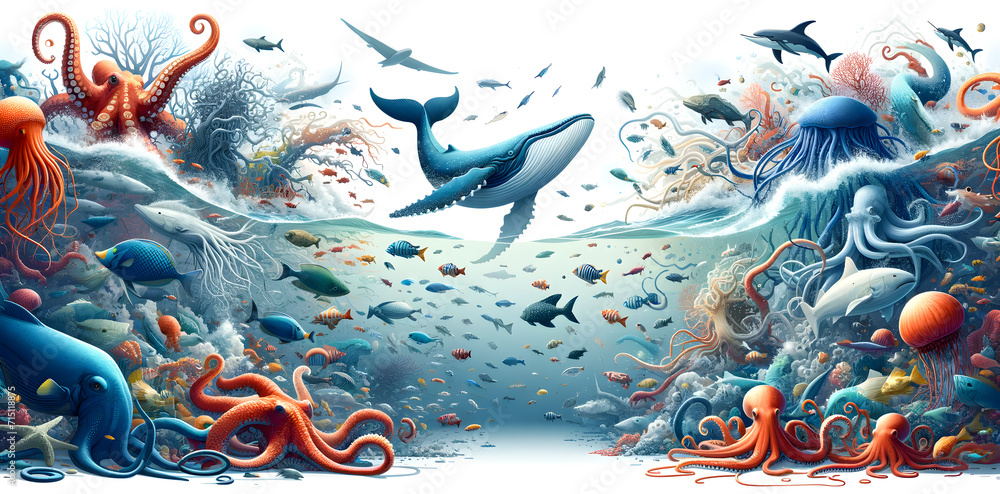 Vibrant Underwater Ecosystem Coral Reef Panorama - Realistic Marine ...