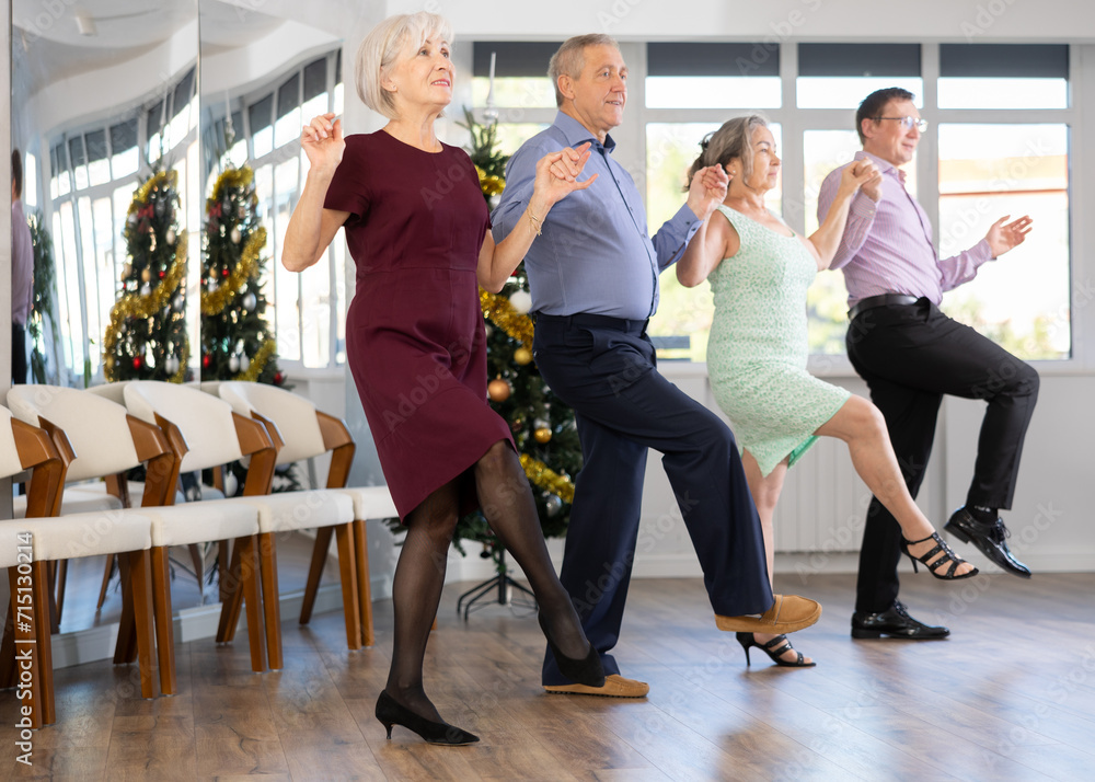 In dance studio students group of different ages performs Irish folk ...
