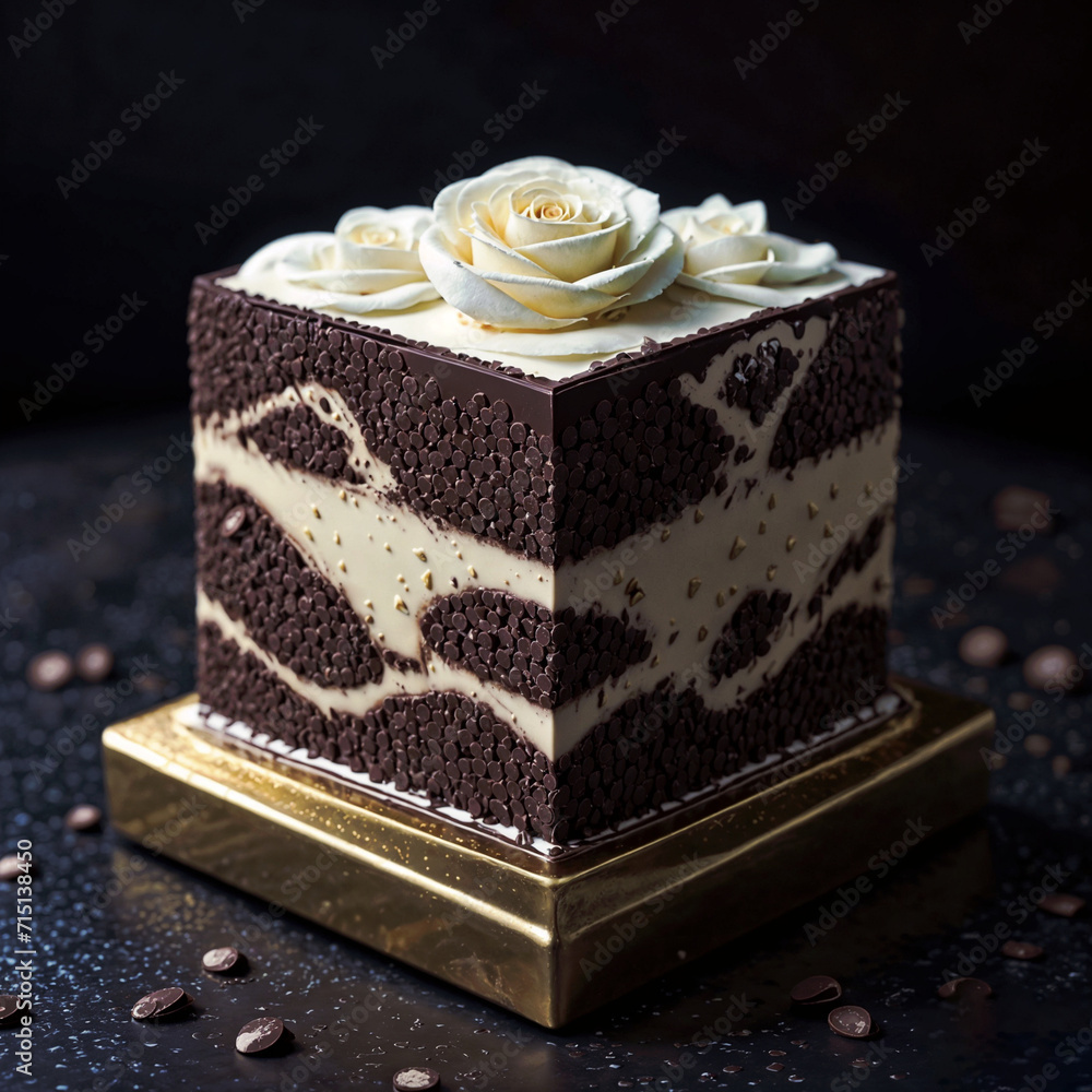 Decadent mini square chocolate wedding cute white chocolate rose cake ...