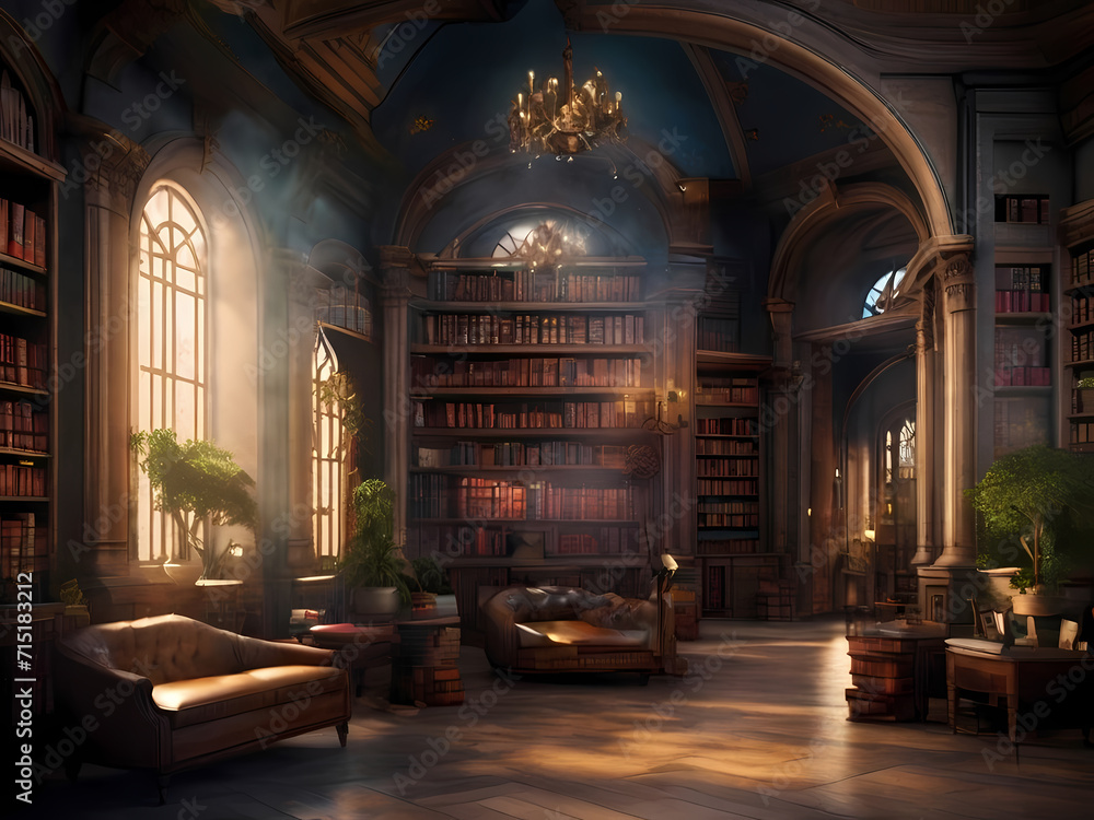 Step into a scene of wonder with a timeless library where books not ...