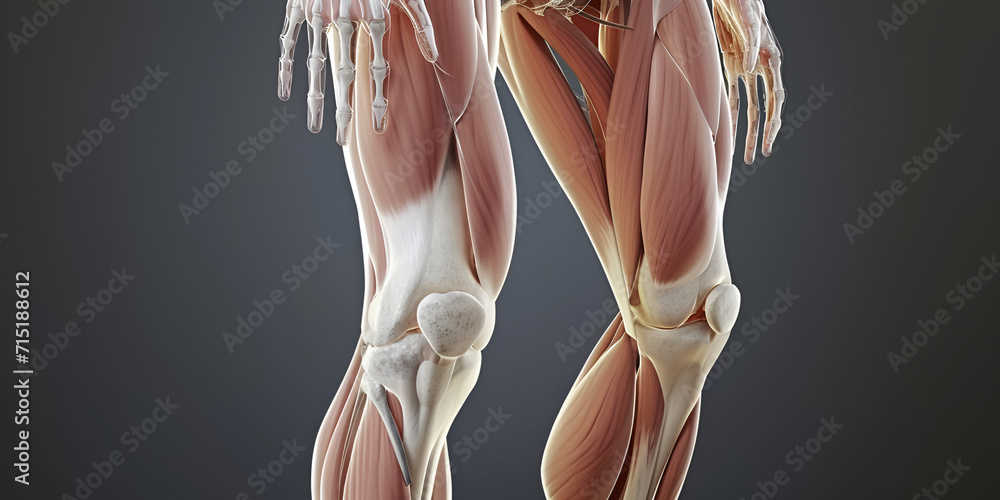 Anatomical Illustration of Human Leg Muscles and Joints, Beneath the ...
