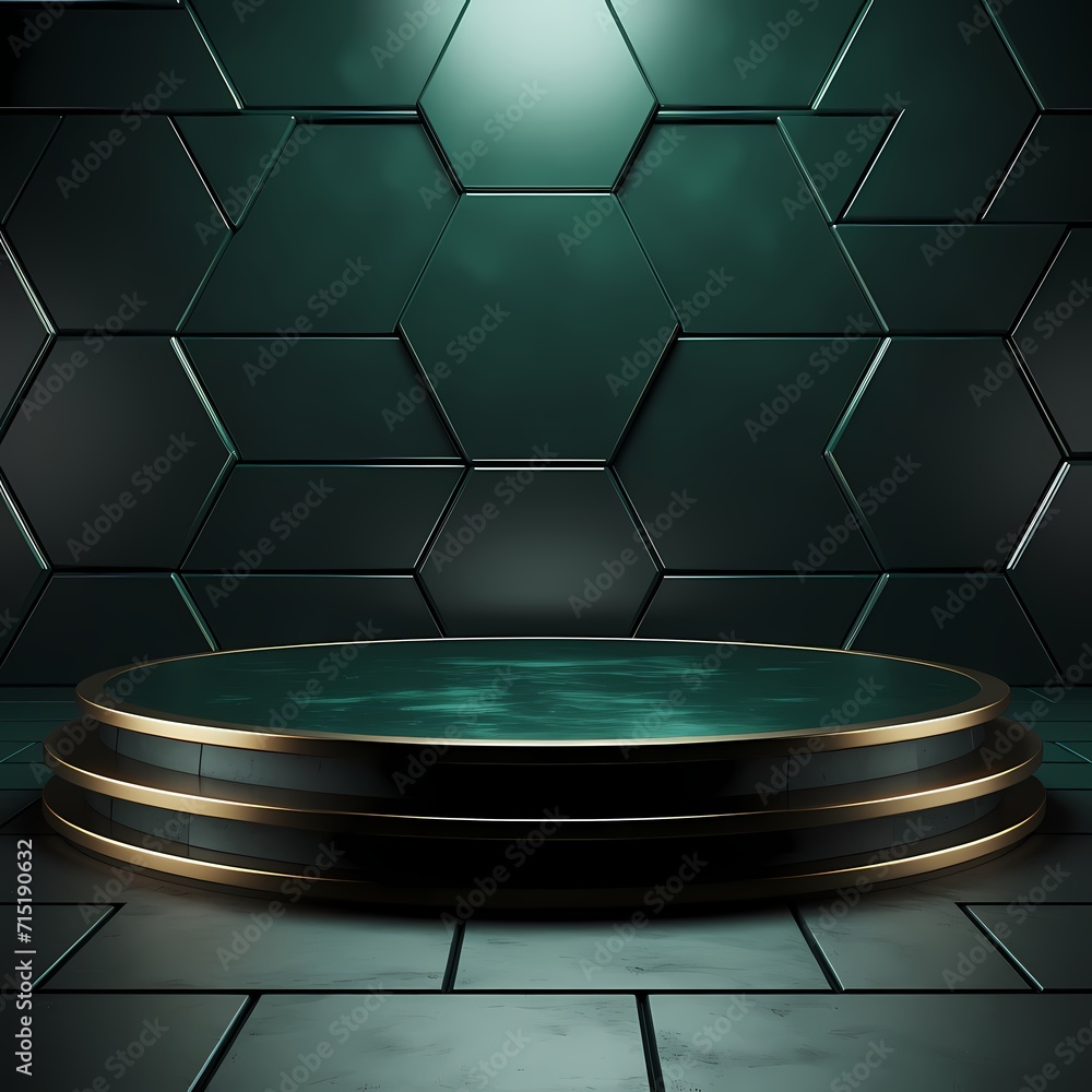 green and gold luxury hexagon mockup stage in studio Background Mockup ...
