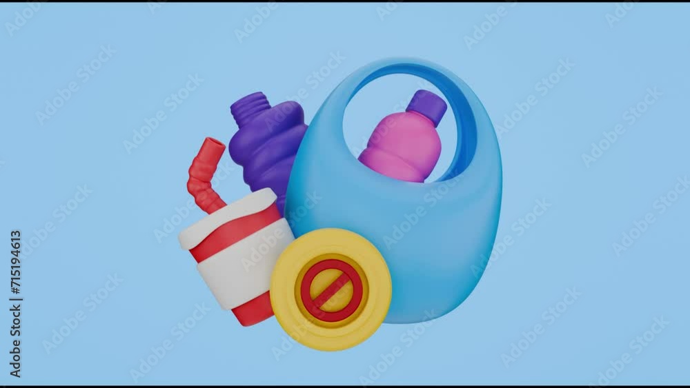 3d no plastic floating animation with sustainability theme looping on ...