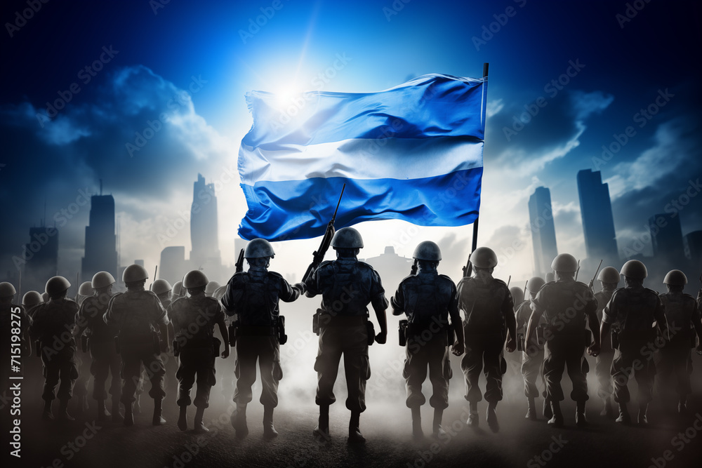 Standing in front of Israel flag Israeli military protects its people ...