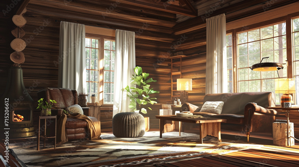 home mockup, cozy log cabin interior background. Ai Generative Stock ...