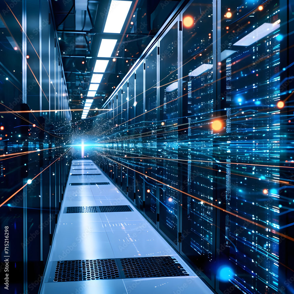 A visually striking depiction of a futuristic data center with cutting ... A visually striking depiction of a futuristic data center with cutting ...