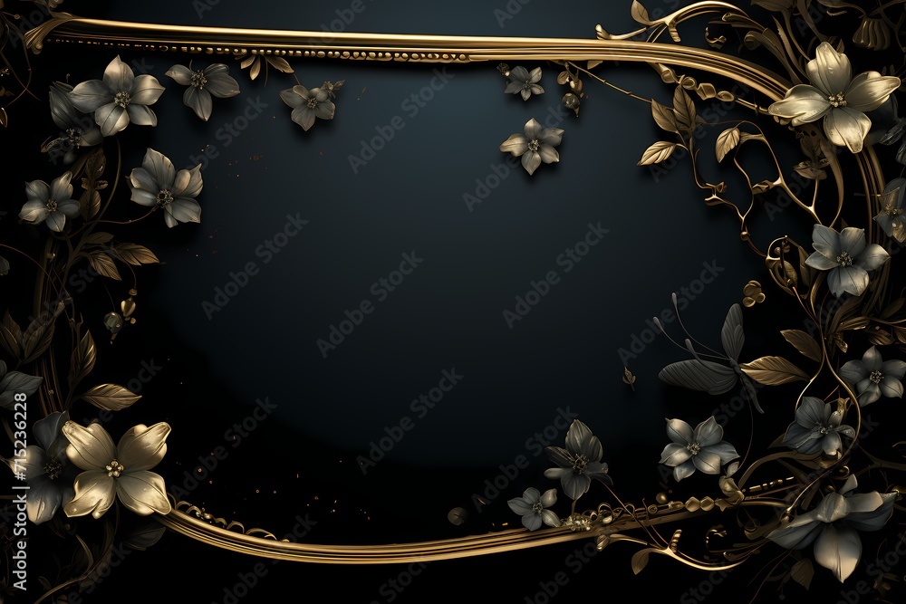 emerald green floral frame on black background in vintage style Stock ...