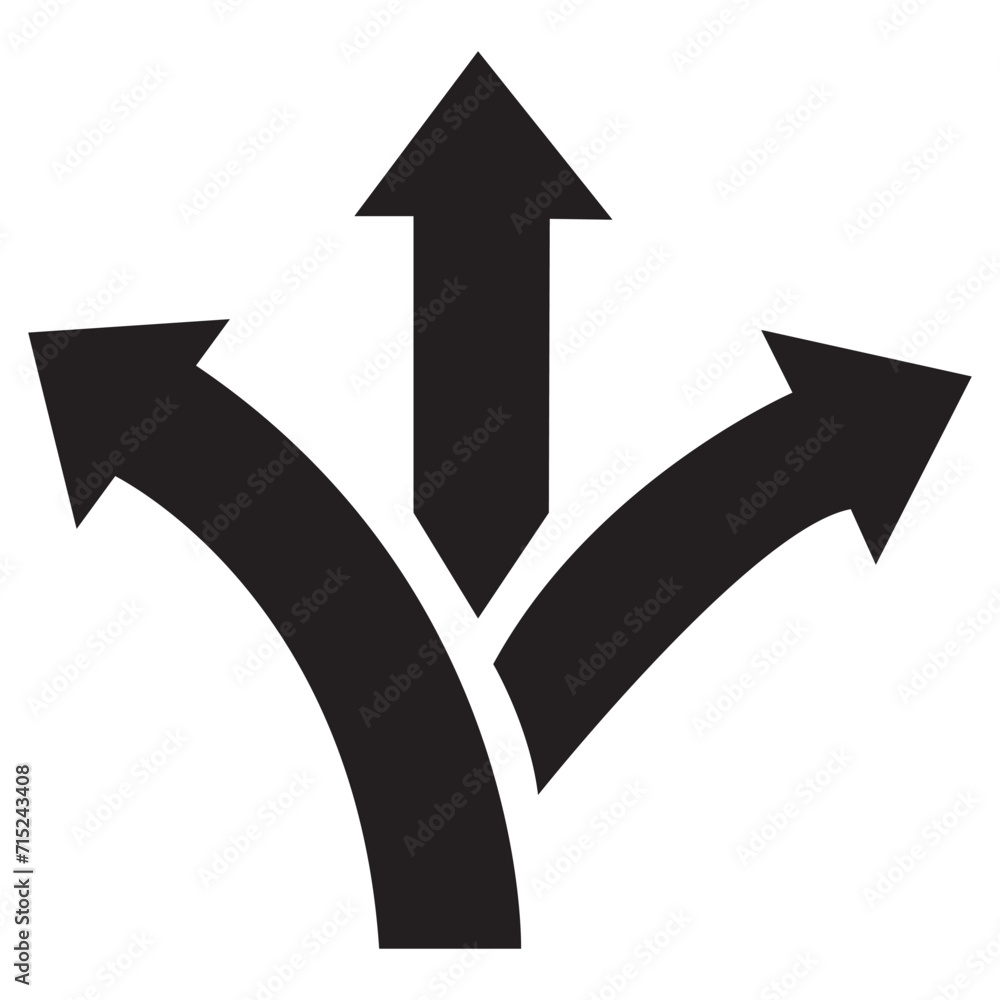 Choice between three roads icons. Three-way directional arrow ...