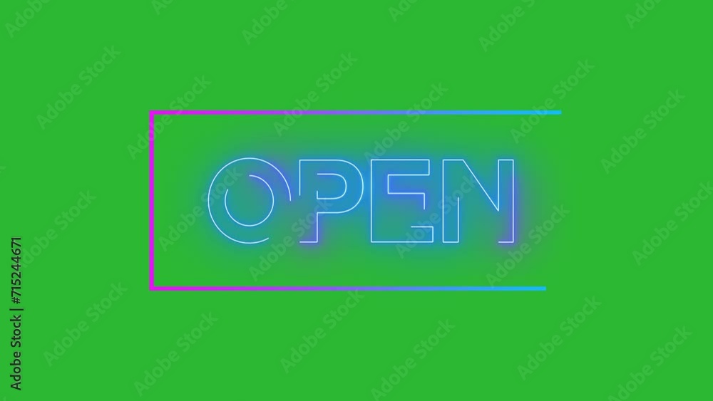 Animated text OPEN neon design on green screen , light banner design ...