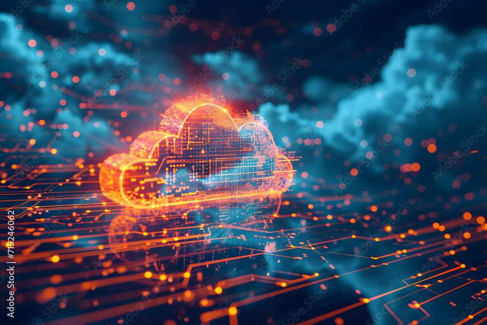 Digital data processing in the virtual cloud abstract background ...