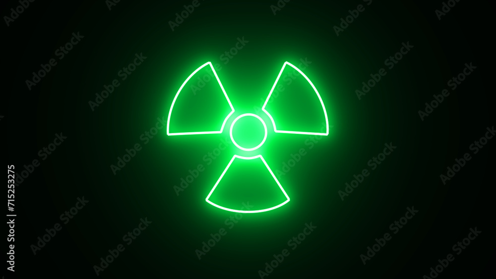 Neon glowing Radiation sign, caution radiation hazard warning sign ...