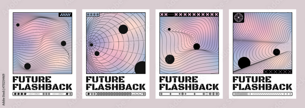 Retro y2k poster design layout. Trendy banner and cover composition ...