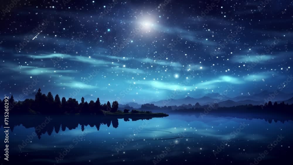 starry night sky design with the full moon Elements. seamless looping ...