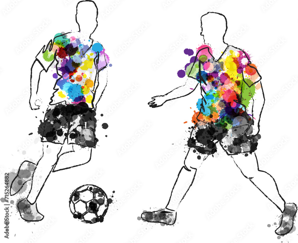 Soccer players in action. Football game vector illustration from ...