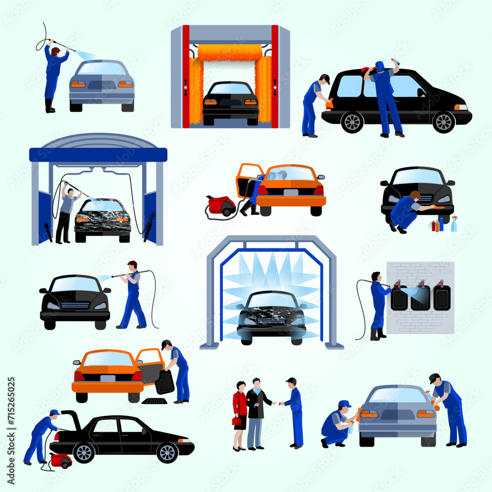 automatic car wash service station flat pictograms set Stock Vector ... automatic car wash service station flat pictograms set Stock Vector ...