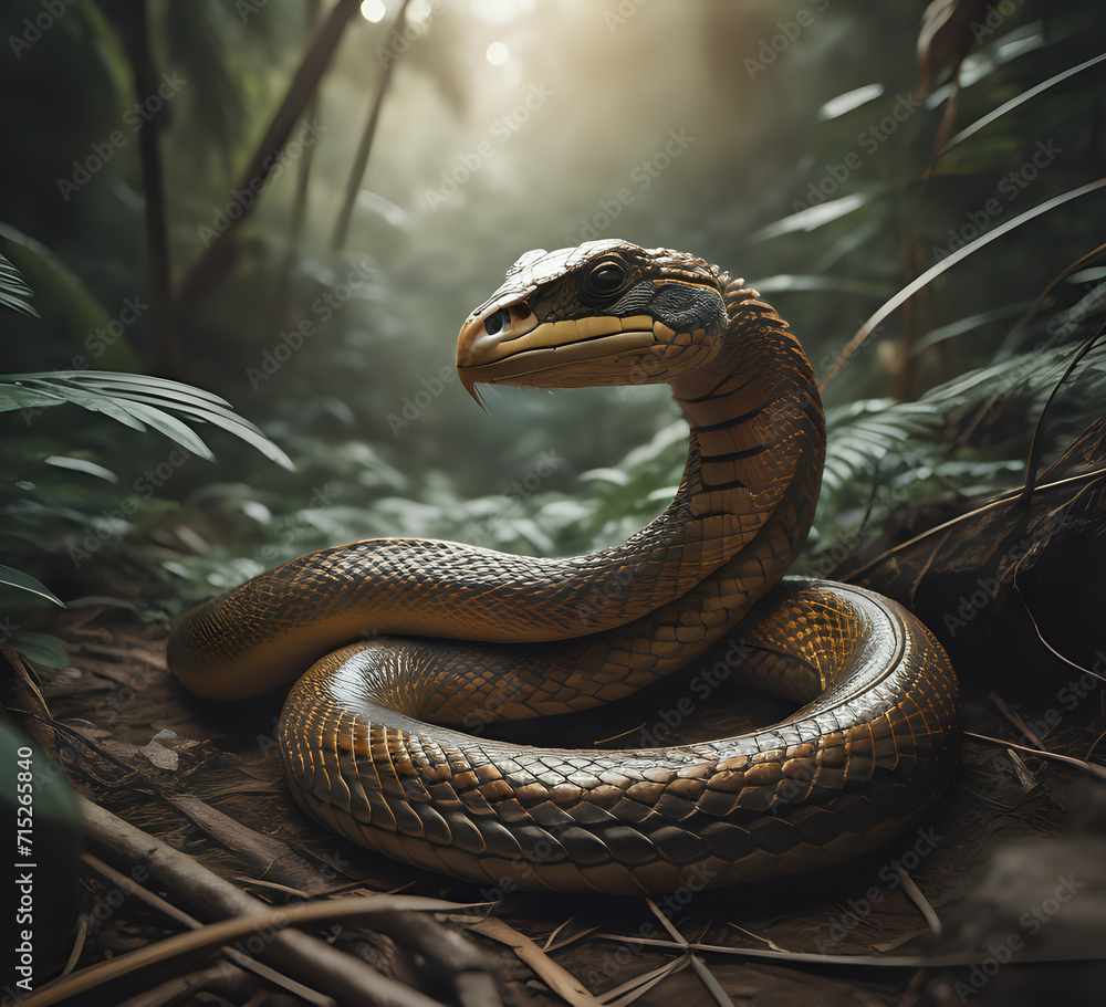 Snake : Tiger Snake. Natrix, Snake Colubridae in the forest, close up ...