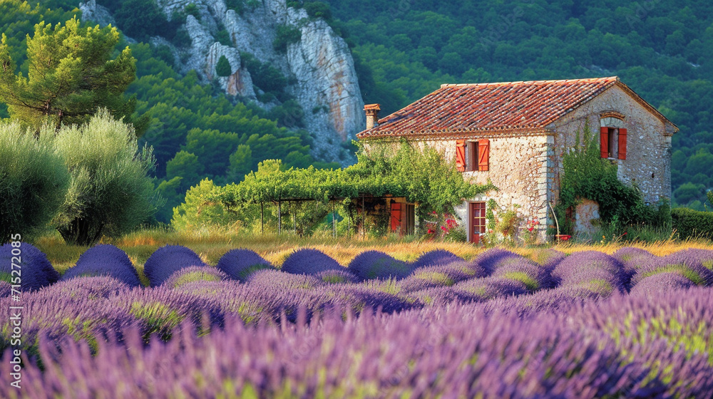 Explore the rustic charm of Provence with a sunlit vineyard landscape ...