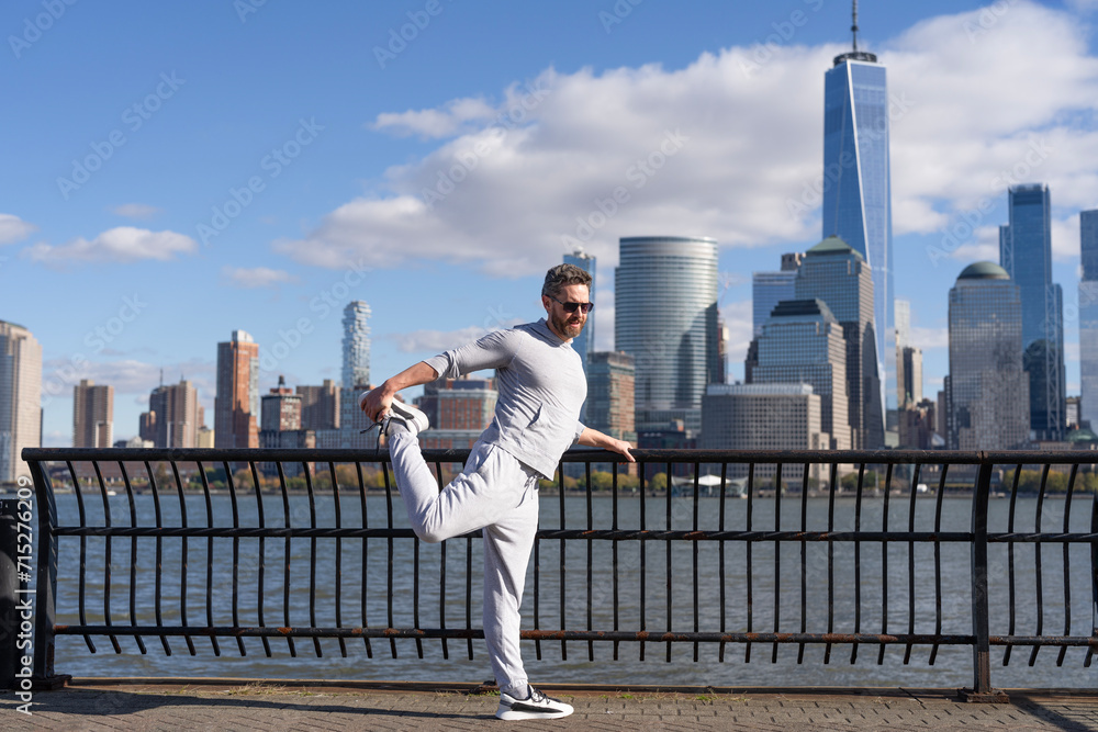 Athlete stretching muscles and preparing for workout. Stretching ...