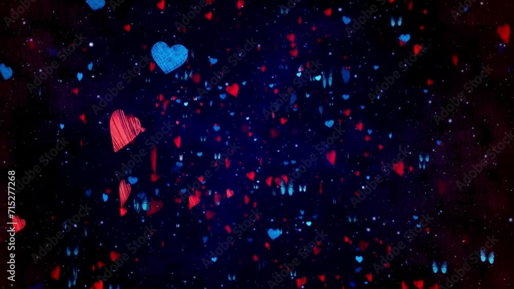 Petals in heart shape falling dark background shinning hearts effect ...