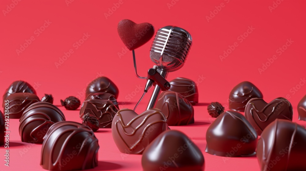 A chocolate holding a microphone on a mini stage singing a romantic ...
