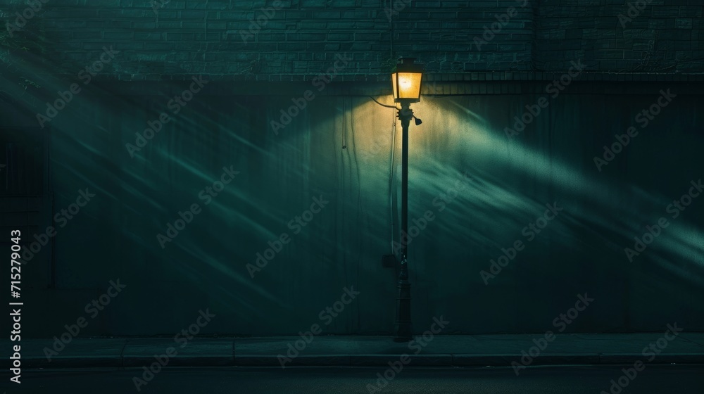 The soft glow of a lamp post its light spilling onto a deserted street ...