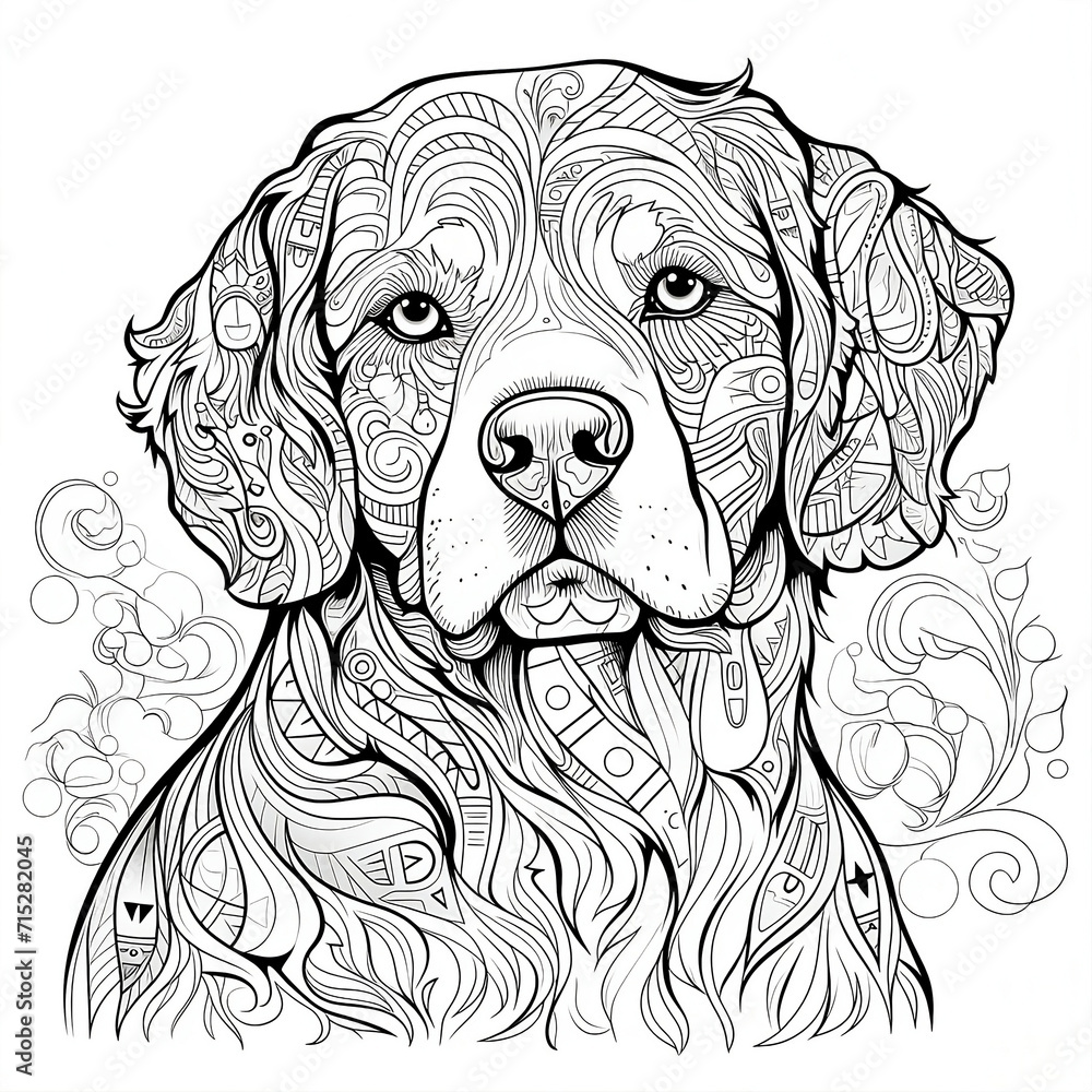 Mandala dog portrait coloring page for adults. Animal coloring page for ...